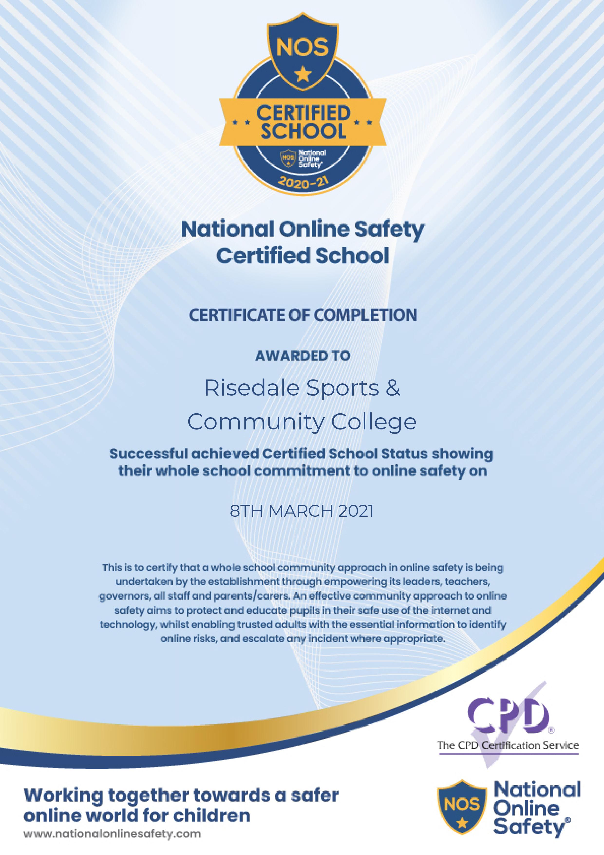 01/06/2021 - Risedale is now a National Online Safety Certified School ...